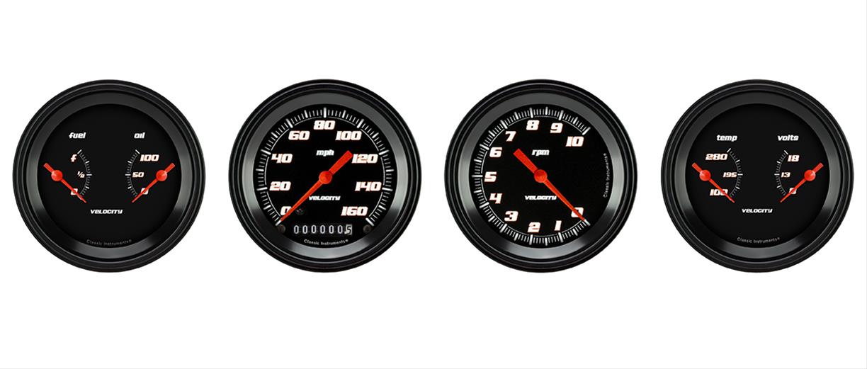 Velocity Black Series 3 3/8"Speedo, Tach, & 2 Duals - Kvarnberg Products